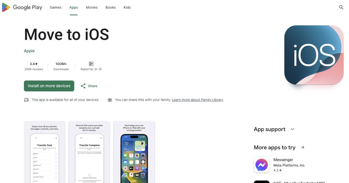 Ứng dụng Move to iOS vào top tải nhiều nhất Google Play - Vietnam.vn